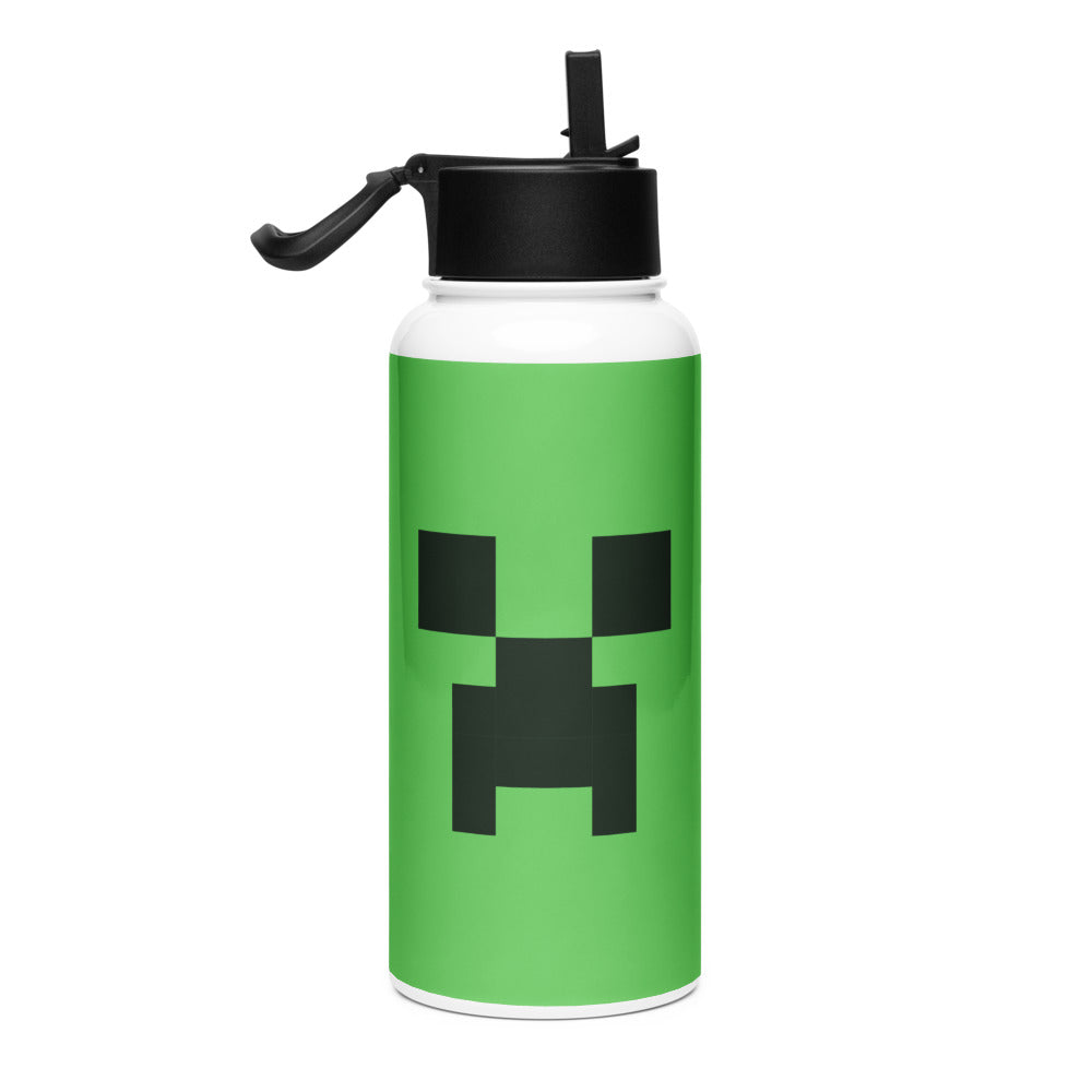 Minecraft Creeper Big Face Stainless Steel Water Bottle with a Straw L ...