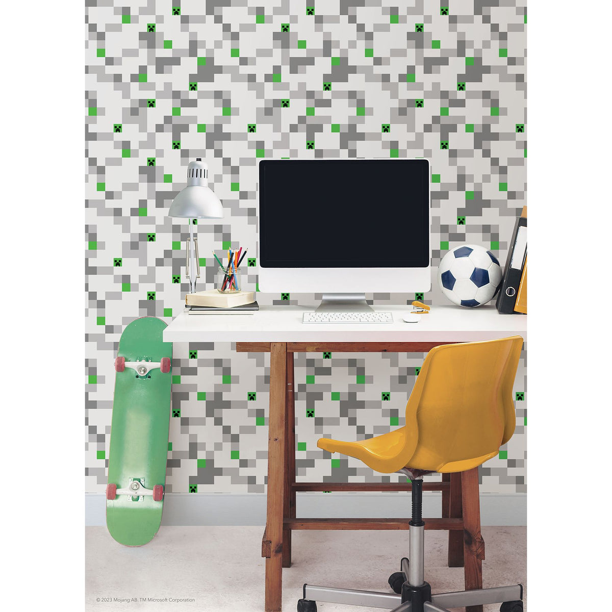 Minecraft Grey Pixel Creeper Peel & Stick Wallpaper | Official ...