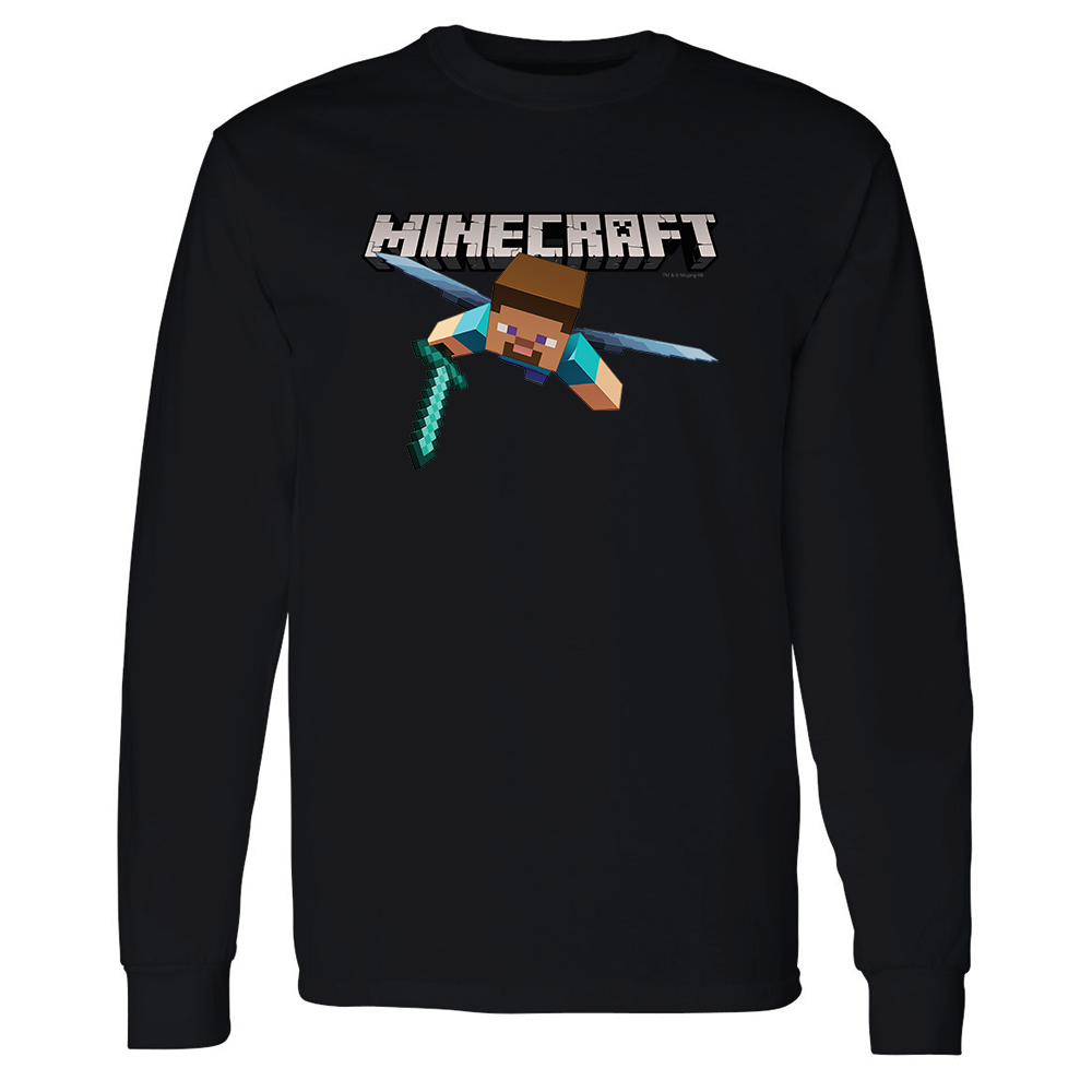 Minecraft Flying Steve Adult Premium Long Sleeve T-Shirt | Official ...